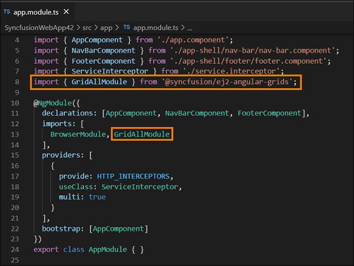 Code Snippet In Angular Syncfusion
