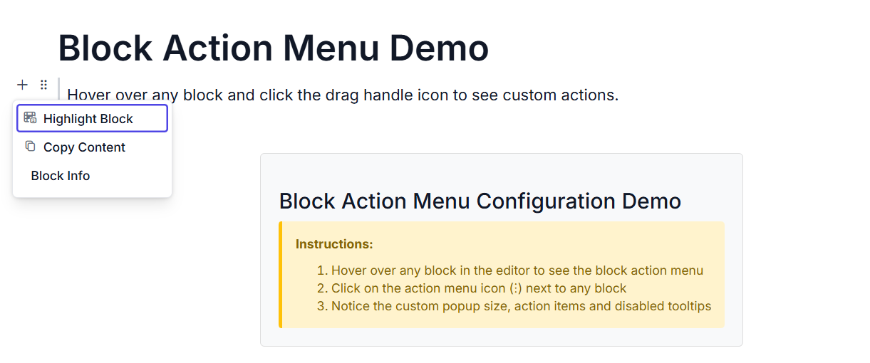 Editor Menus in ASP.NET CORE Block Editor Control | Syncfusion