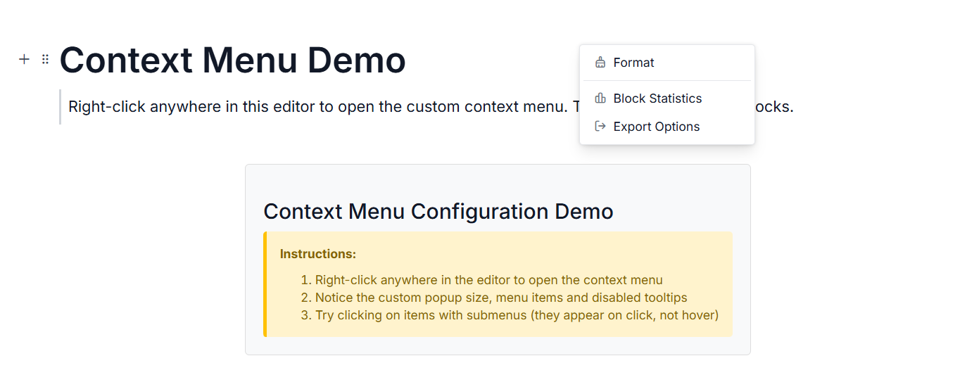 Editor Menus in ASP.NET CORE Block Editor Control | Syncfusion