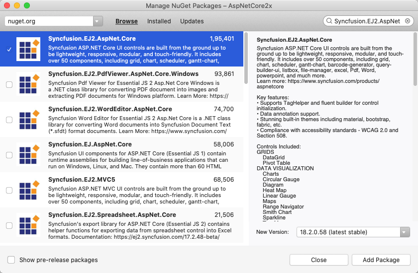 Getting started with Syncfusion ASP.NET Core - Visual Studio for Mac