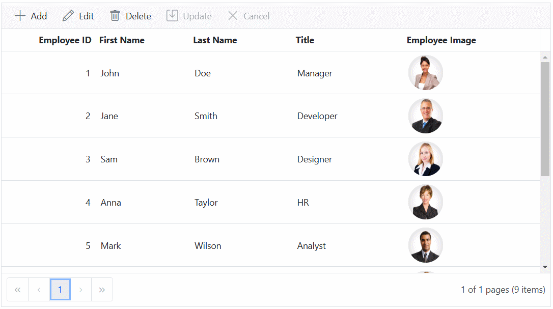 Edit Types in Syncfusion ASP.NET CORE Grid Component