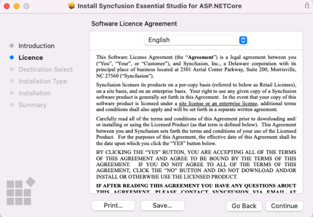 Mac process for Syncfusion Essential Studio ASP.NET Core - EJ2