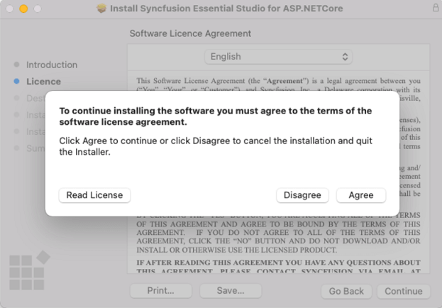 Mac process for Syncfusion Essential Studio ASP.NET Core - EJ2