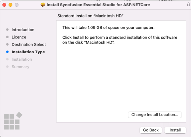 Mac process for Syncfusion Essential Studio ASP.NET Core - EJ2
