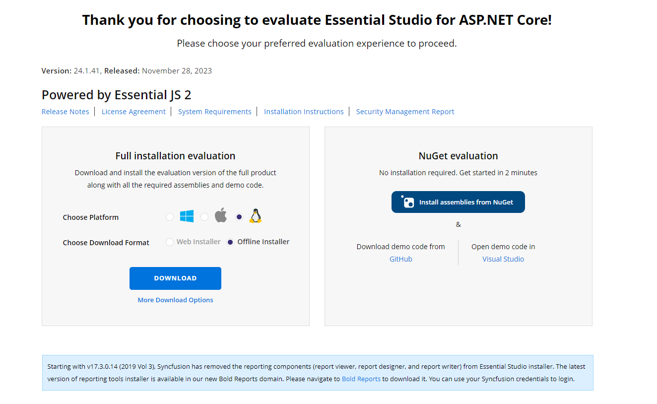 Downloading Syncfusion Essential Studio Linux installer - Syncfusion