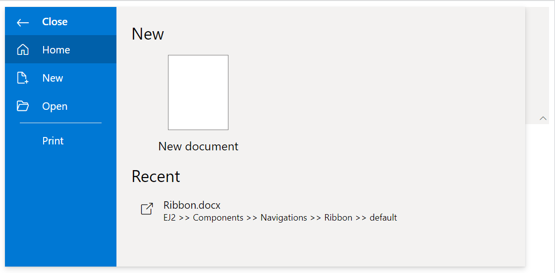 Ribbon Backstage in ASP.NET CORE Ribbon Control | Syncfusion