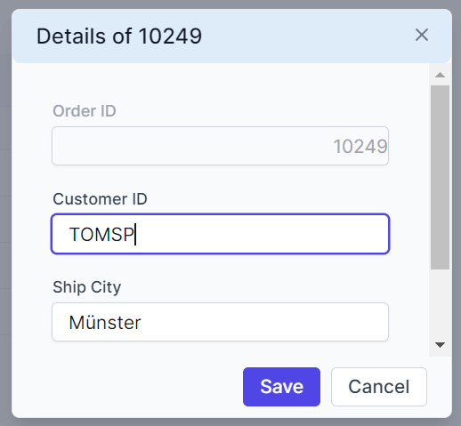 Editing in Syncfusion ASP.NET MVC Grid Component