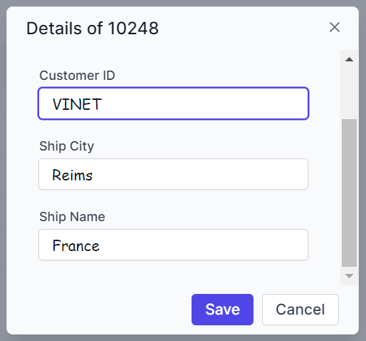 Editing in Syncfusion ASP.NET MVC Grid Component