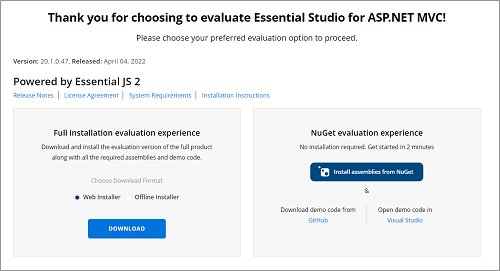Download in Syncfusion ASP.NET MVC Component